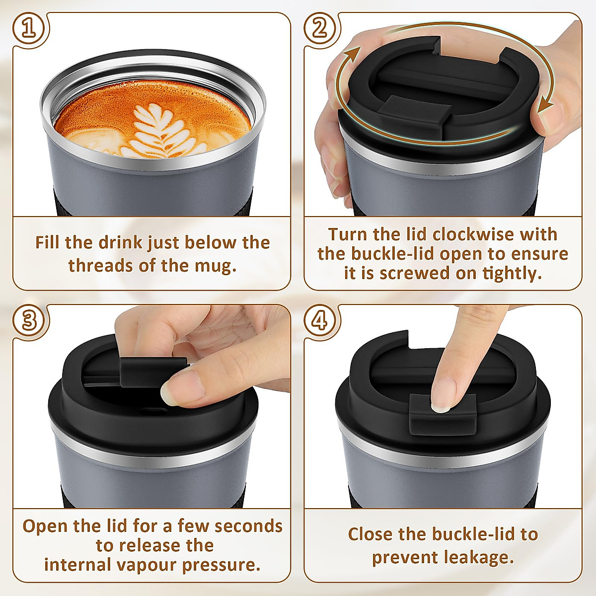 KETIEE Travel Coffee Mug Spill Proof 12oz, Insulated Coffee Mug to Go, Thermo Hot Coffee Tumbler, Reusable Coffee Cups with Seal Lid, Vacuum Stainless Steel Coffee Travel Mugs for Hot/Ice Coffee Tea