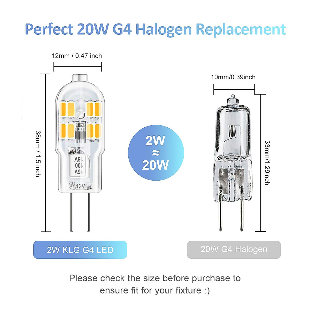 G4 LED Bulb 2W 12V, 20W Halogen JC Bulb Replacement, G4 Bi Pin Bulb, Warm White 3000K 200lm, No Flickering, 10-Pack