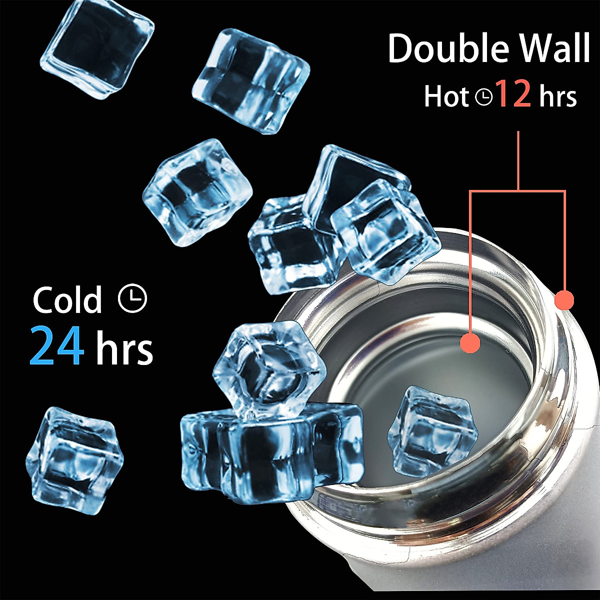 Xnego Vacuum Insulated Stainless Steel Water Bottle, Double Wall Thermos Keeps Drinks Hot for 12 Hours and Cold for 24, Reusable Metal Leak-Proof Sports Flask with Wide Mouth Lid, Set of 2