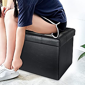 Bsketa Storage Ottoman, Folding Foot Stool with Thicker Foam Padded Seat Small Leather Storage Ottoman Bench Foot Rest for Living Room Foldable Coffee Table 17x13x13in