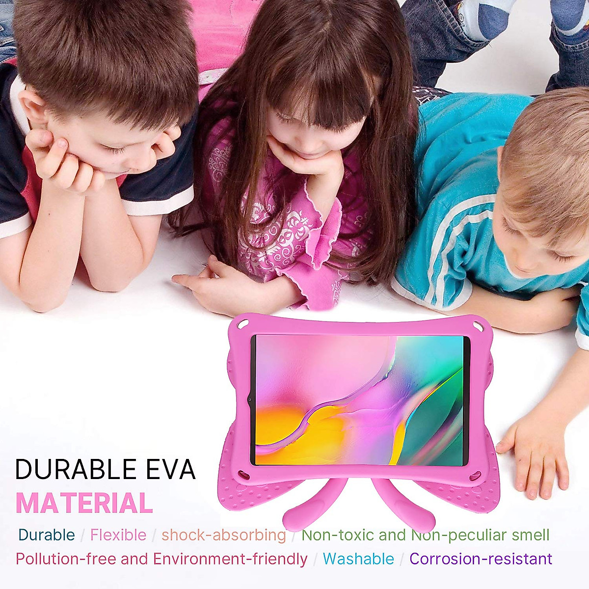 Simicoo Samsung Galaxy Tab A 8.4 Kids case Cute Butterfly Case with Stand for Kids Light Weight EVA Rugged Shockproof Heavy Duty Kids Friendly Full Cover for Samsung Tab A 8.4 2021 2020 (Rose)