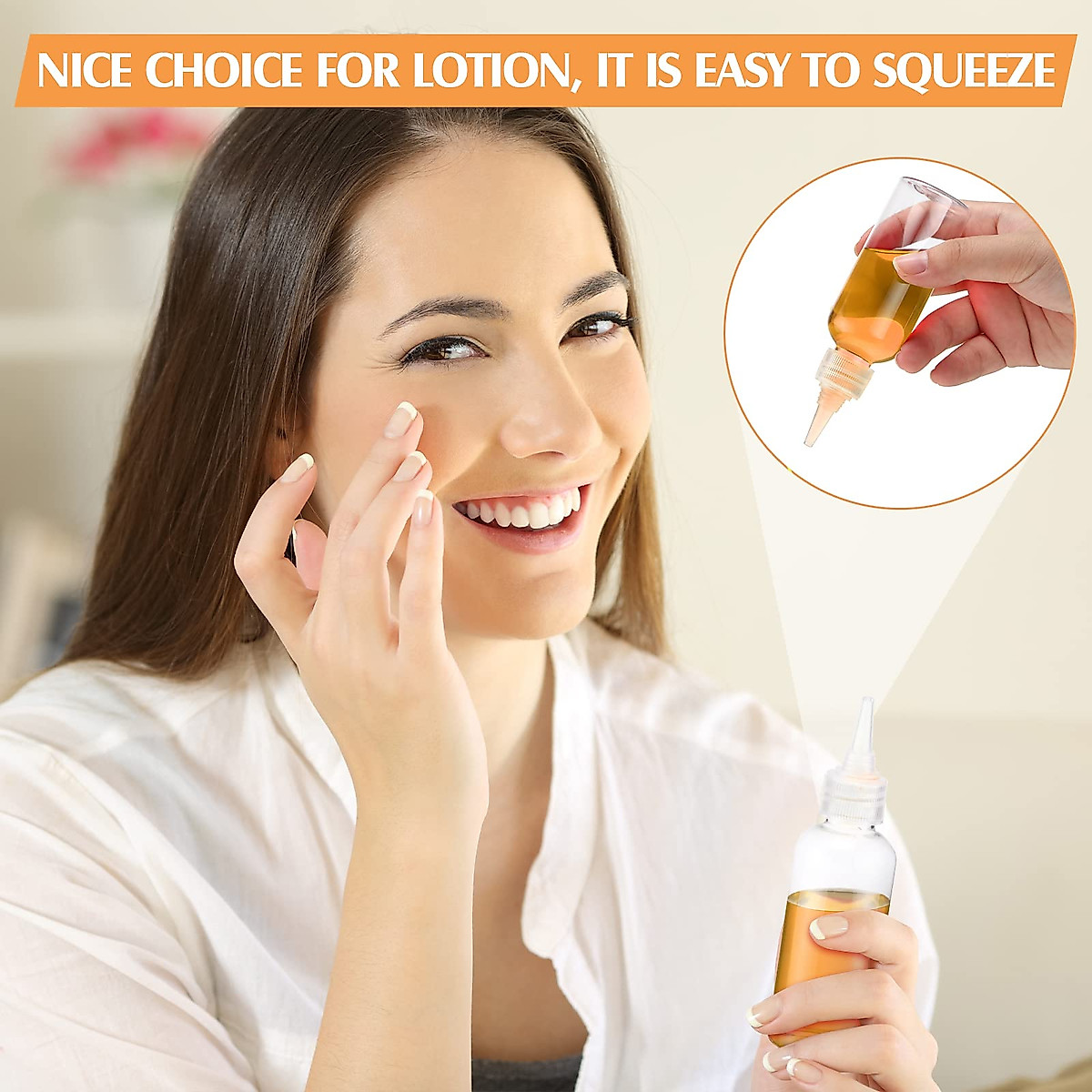 Eccliy 60 Pieces 2 oz 60 ml Plastic Bottles Applicator with Twist Top Cap Pet Refillable Plastic Empty Applicator Bottle for Hair with Clear Twist Top Cap for Hair Oils and Liquids