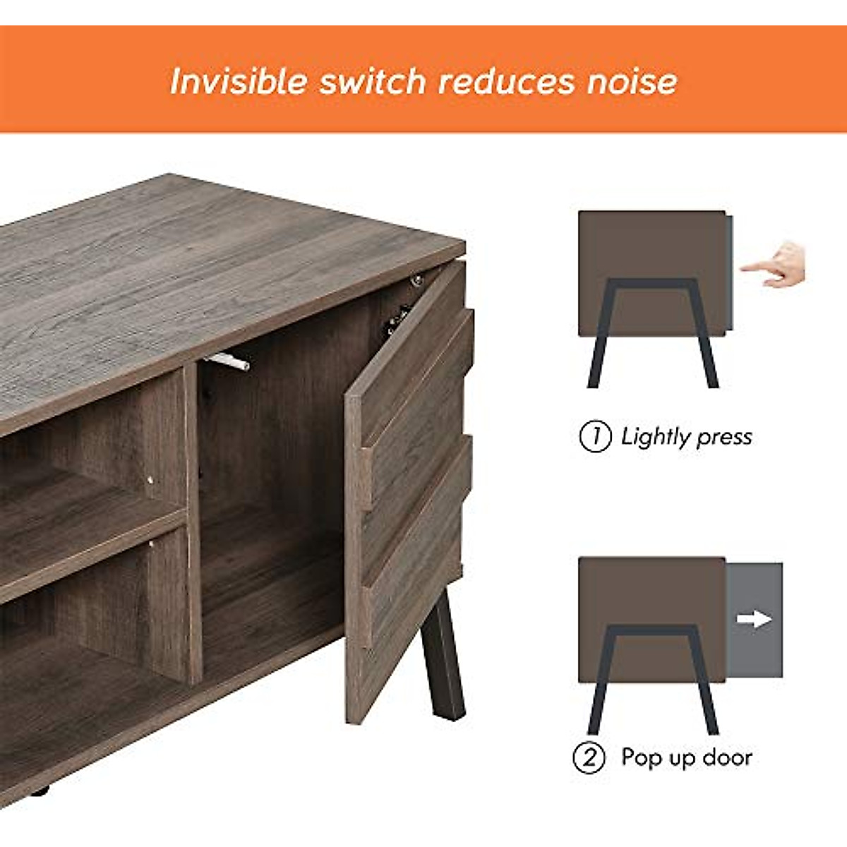 FITUEYES Mid-Century Modern TV Stand for TVs up to 55 Inch, Retro Media Console Table Entertainment Center with Cubby & Storage Cabinet, Television Stands for Living Room Bedroom, Espresso, 43 Inch