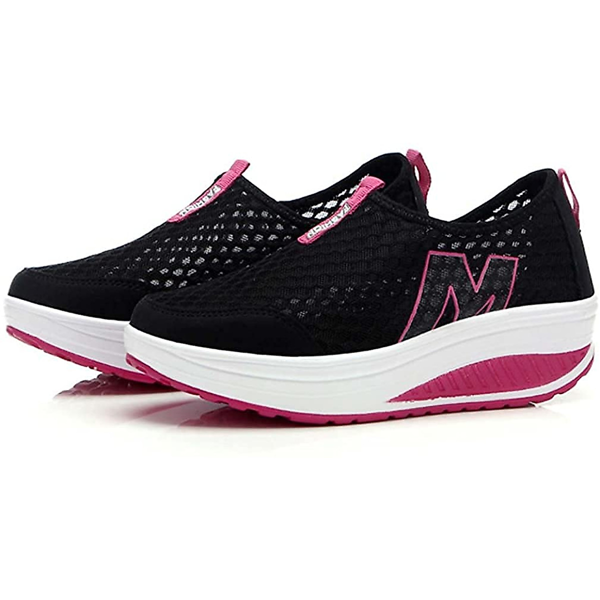 Hotcham Woman Casual Sport Shoes Women Wedge Sneaker Comfort Fitness Sneaker Mush Frabic Upper Sport Shoes Women Platform Sneaker,Black/7