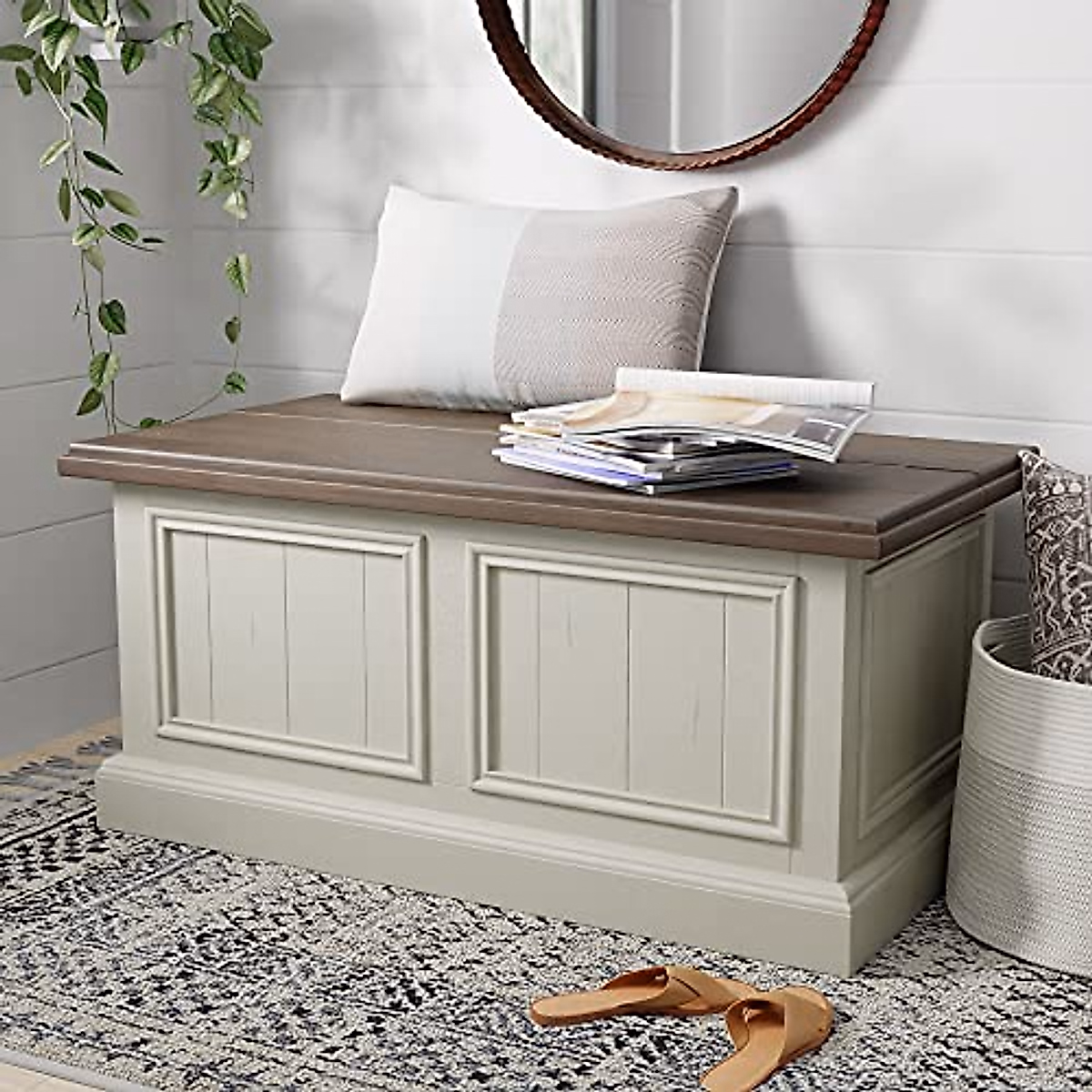 Amazon Brand - Stone & Beam FSC Certified Reclaimed Pine Storage Bench, 39"W, White