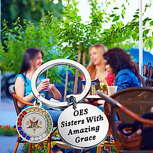 MYOSPARK The Eastern Star Inspired Gift Sorority Jewelry Sorority Sister with Amazing Grace Keychain Sisterhood Gift(OES sister KC)