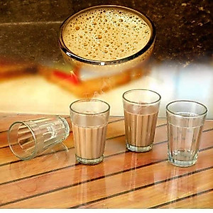 AnNafi® The Cutting Chai Glasses Tea Glasses Set Of 6 Small 100 ml Durable Tempered Clear Water Tumblers For Daily Use Drinking Glass For Soda Juice Milk Beverage Juice Cocktails Iced Glasses