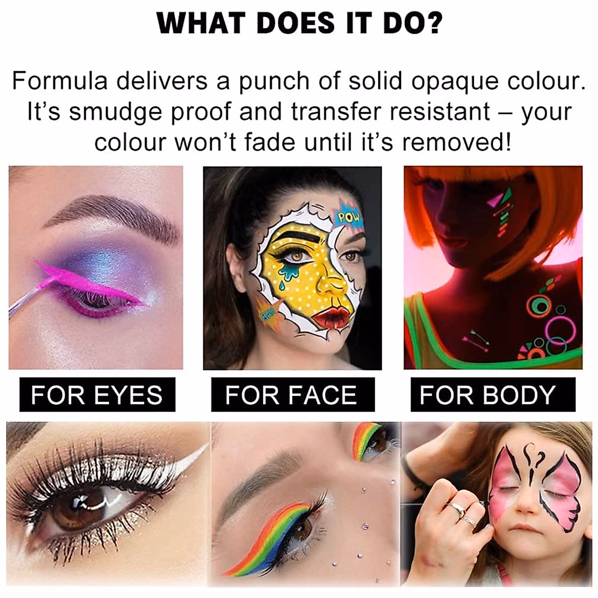 Go Ho 16 Colors Water Activated Eyeliner Palette,Highly Pigmented Bright Vibrant Fluorescent Rainbow Colorful Face and Body Paint Makeup,Matte and UV Paint Graphic Eyeliner,With Eyeliner Brush