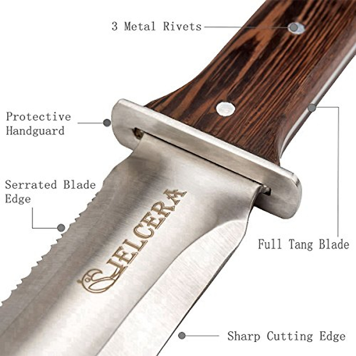 CIELCERA Hori Hori Garden Knife with Diamond Sharpening Rod, Protective Sheath and Extra Sharp Blade - in Gift Box