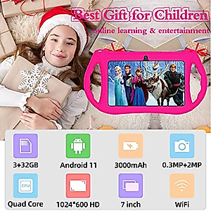 Kids, Toddler Android 11.0 Tablet with WiFi, Bluetooth, GMS, Dual Camera, Parental Control, Shockproof Case, Google Play for YouTube, Netflix, 3GB RAM 32GB ROM,7 inch