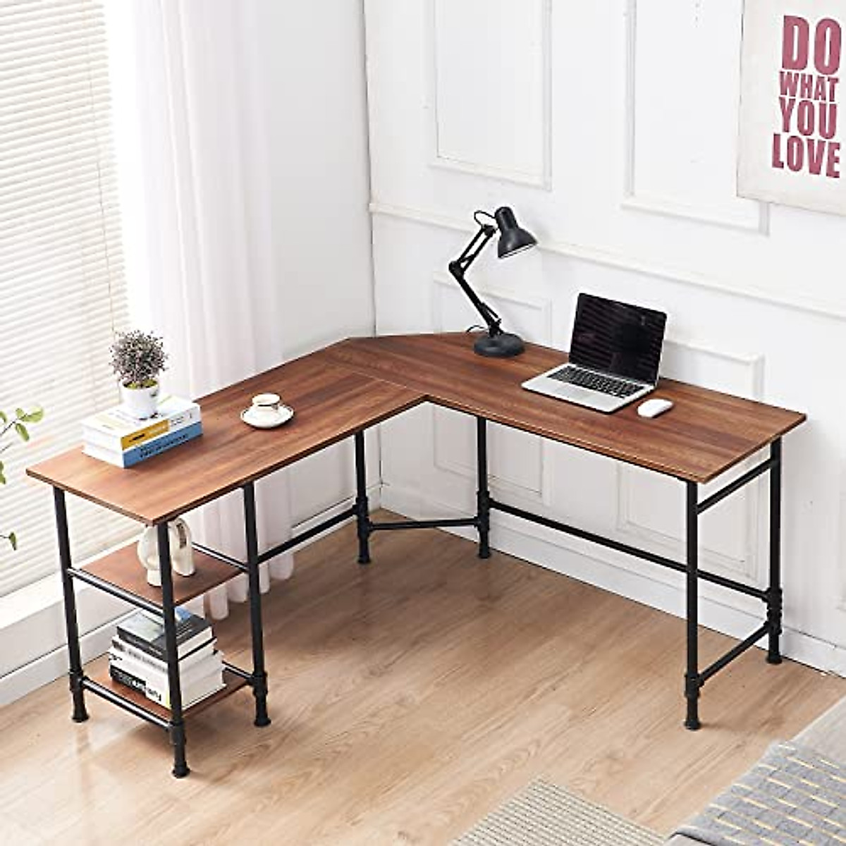 TEAKMAMA L Shaped Computer Desk, Computer Corner Desk, Gaming Desk, Sturdy Office Desk, Modern Simple Study Desk, Writing Computer Desk, Home Office Desks, Rustic Computer Table, Easy to Assemble