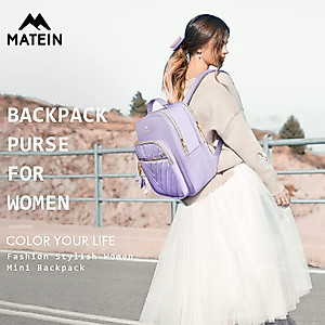 MATEIN Womens Backpack Purse, Fashion Cute Bowknot Mini Backpack Purse with USB Charging Port, Waterproof Stylish Multipurpose Design Casual Daily Travel Backpack Ladies Handbags, 2pcs Sets, Purple