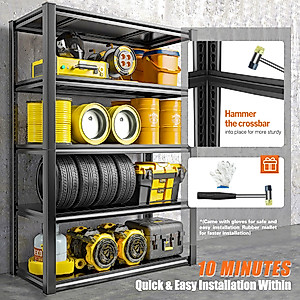 Raybee Storage Shelves Heavy Duty Garage Shelving, 2 Pack, Heavy Duty Shelving Loads 2050Lbs, Adjustable 5-Tier Metal Shelves for Storage, Garage Shelves Heavy Duty for Warehouse,Pantry,Kitchen