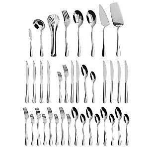 Silverware Set,32 piece Siverware Set and Serving Utensil Set,Stainless Steel Knives Spoon Forks Set for Home, Kitchen, Mirror Polished& Dishwasher Safe (5.5-11.2Inch Serving set+Silverware set-32pcs)