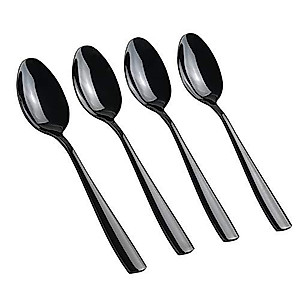 Teyyvn 16-Pack Black Stainless Steel Dinner Spoon, 8.03 Inches, Mirror Polished