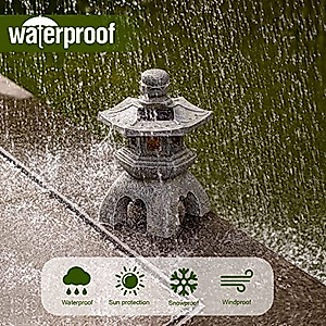 Nacome Solar Pagoda Lantern Garden Statue,Indoor/Outdoor Zen Asian Decor for Landscape Balcony,Garden,Patio,Porch Yard Art Ornament,Polyresin, Gray Stone Finish