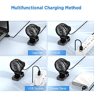 Stroller Fan, EasyAcc Rechargeable Battery Operated Mini Fan Clip on Fan, 540° Rotation Portable Fan with Narrow Gap Grille for Baby Safety, 3 Speeds Personal Desk Fan for Crib Umbrella Straps (Black)