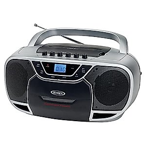 Jensen Stereo CD-590 Portable Bluetooth Home Audio CD/Cassette Boombox Digital Tuner AM/FM Radio Sound System, Top-Loading MP3 CD Player, Cassette Player/Recorder - Platinum Exclusive