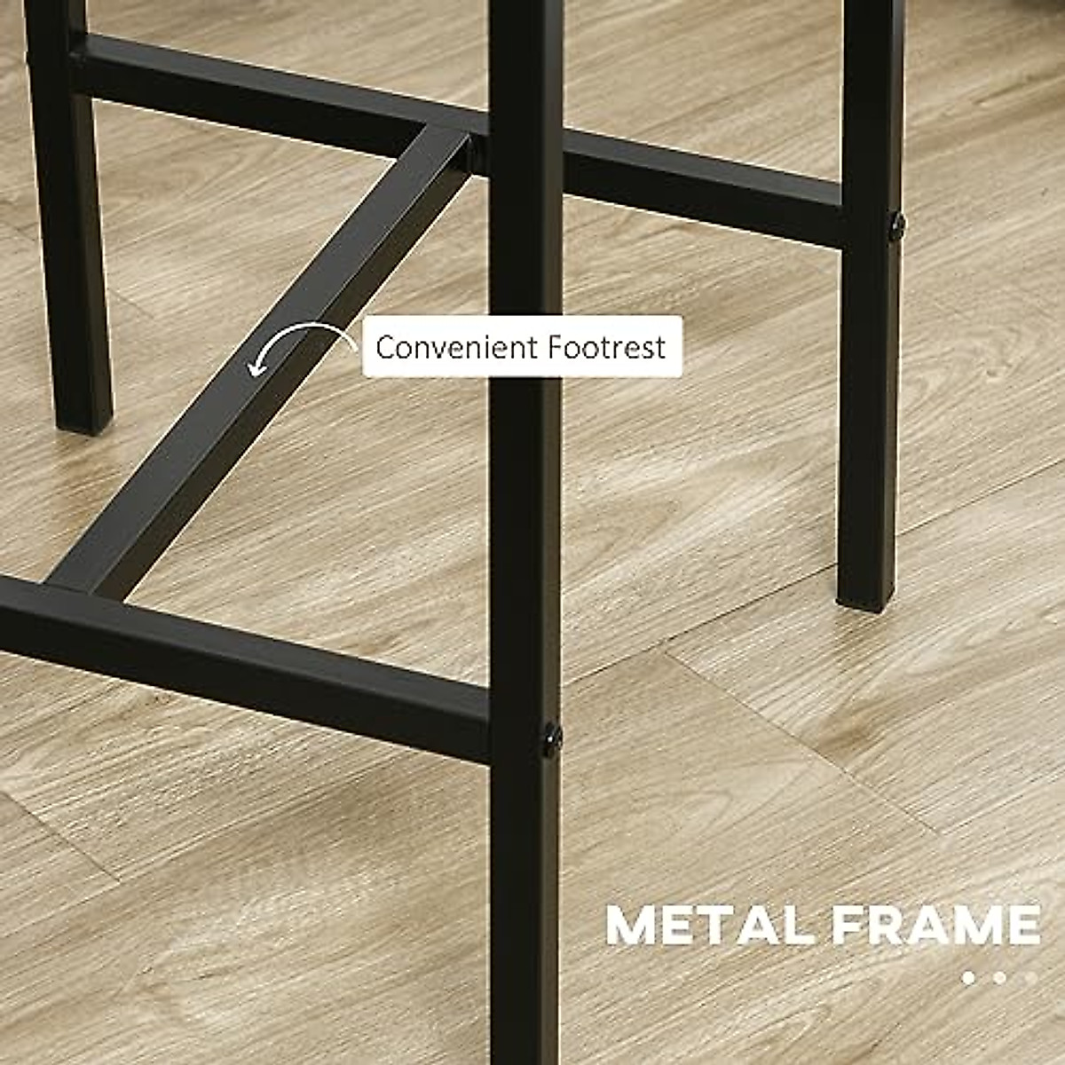 HOMCOM 3 Piece Bar Table and Chairs, Industrial Dining Table Set for 2, Counter Height Kitchen Table with Bar stools, Breakfast Table Set for 2 for Small Space, Gray