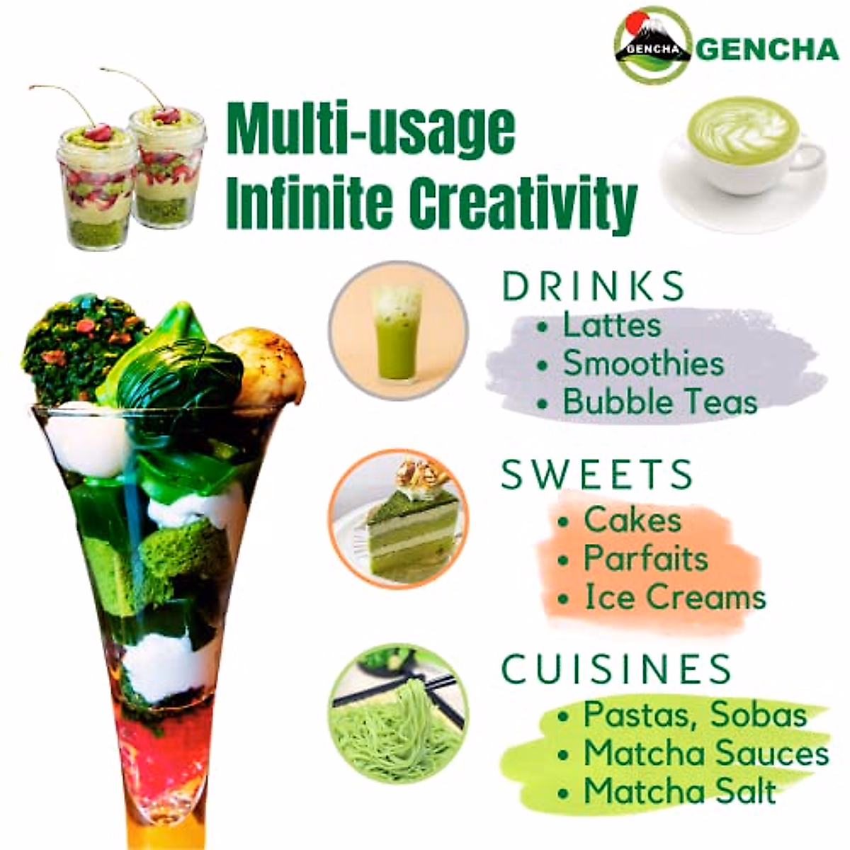 GENCHA Matcha Green Tea Powder, Japanese Organic Matcha Powder (Premium Second Harvest Culinary Grade, 3.52 oz) 2023 New Launch Directly from Japan