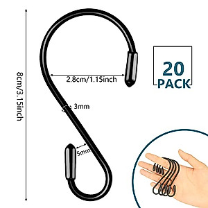 Mzekgxm 20 Pack 3.15 Inch S Hooks Stainless Steel Hanging Hooks Heavy Duty S Hooks for Hanging Kitchenware, Pots, Pans, Plants, Clothes, Towels in Kitchen, Bathroom, Closet, Garden (Black)