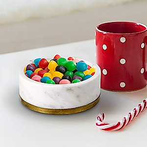 Serene Spaces Living White Marble Bowl with Brass Ring, Decorative Multi-Purpose Bowl- Use as Centerpiece Bowl, Fruit Bowl, Medium Size Measures 2" Tall and 6" Diameter