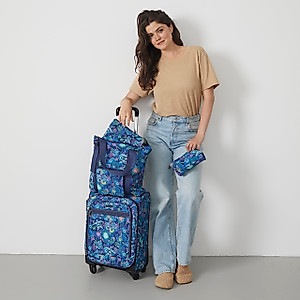 Sakroots On the Go 4 Piece Travel Bundle, Includes 21" Rolling Suitcase, Packable Large Tote, Medium & Small Pouches, Rainbow Wanderlust