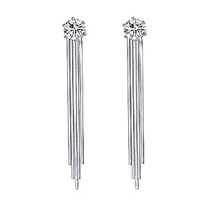 YOQUCOL 7MM Bright Cubic Zirconia Crystal Tassel Dangle Clip On Long Drop Non Pierced Wedding Earrings For Women