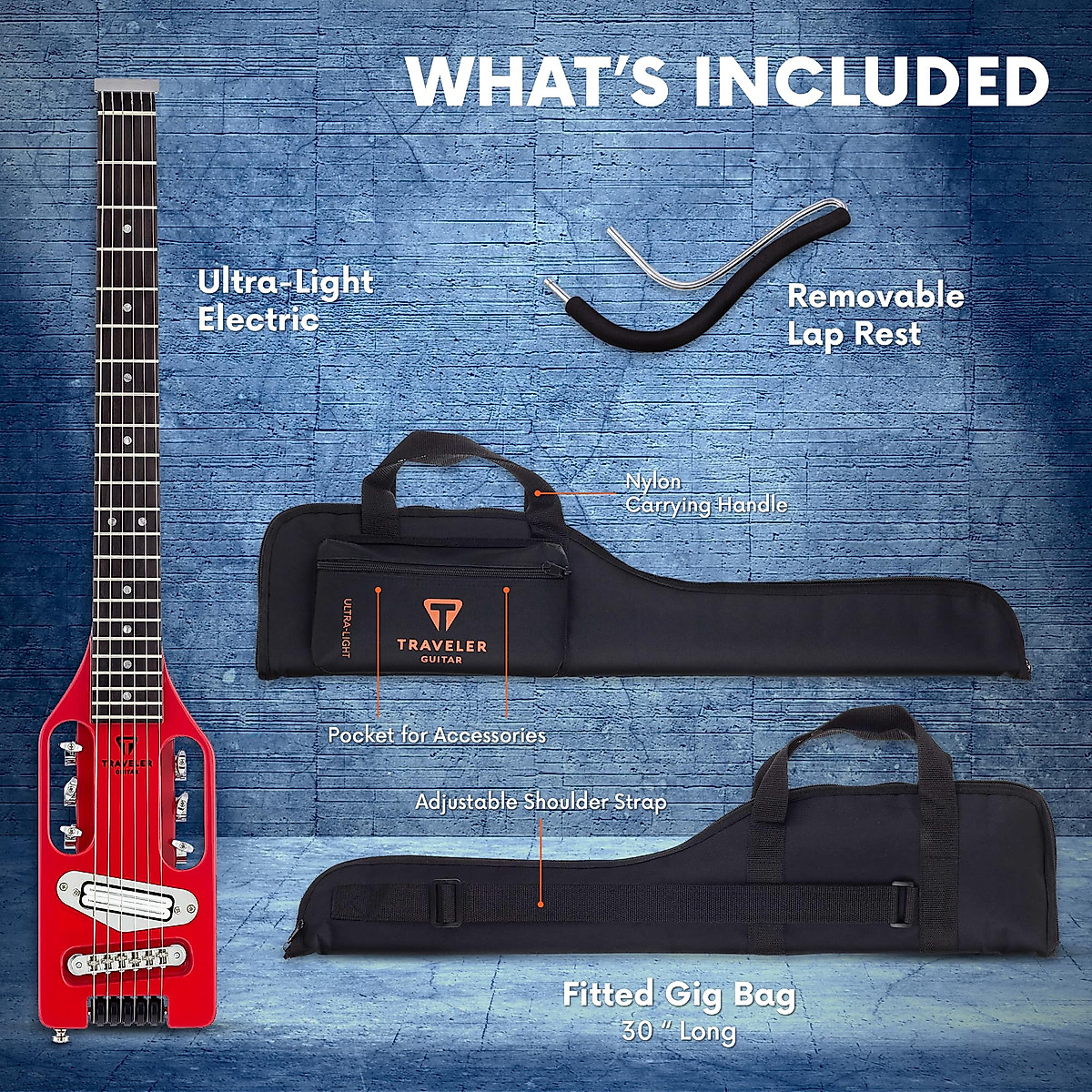 Traveler Guitar Ultra-Light Torino Red Electric Guitar | Small Electric Guitar with Removable Lap Rest | Full 24 3/4" Scale Travel Guitar | Portable Mini Guitar | Headless Guitar with Custom Gig Bag