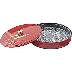 Vintage Style Oriental Round Lacquer Box Container For Snacks With Dividers Asian Home Serving Style 11.75 Inches Diameter Made in Japan (Red)