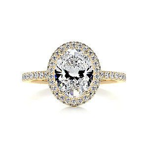 Solid Gold Handmade Wedding Rings 2 CT Oval Cut Moissanite Diamond Halo Bridal Engagement Rings for Anniversary Propose Gift (18K Solid Yellow Gold)