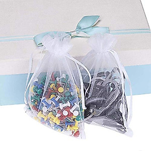 50 Pcs 4x6 inch Gift Wrap Bags, Organza Sheer Clear Tulle Fabric, White Drawstring Sachet for Baby Shower Favor, Birthday Party Favor, Bachelorette Party, Girls Graduation,Small Votive Candles,Marble