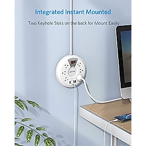 Travel Power Strip, BESTEK 6Ft Extension Cord with 4 USB Ports and 6-Outlet (13A 125V), Surge Protector Power Strip for Dorm Room, Bedside, Cruise Ship, 220J, White