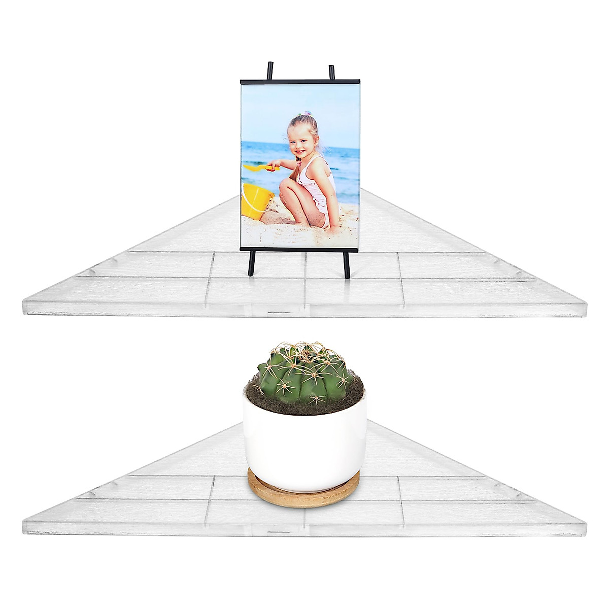 evron Corner Mounting Shelf,Easy to Install Wall Corner Shelf,Wood Immitation with Hole Pattern,Set of 2 (Clear)