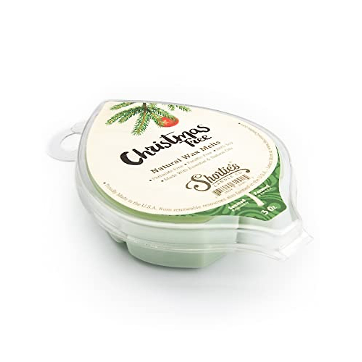 Shortie's Candle Company Christmas Tree Natural Soy Wax Melts - Formula 117-1 Highly Scented 3 Oz. Bar - Made with 100% Soy and Essential Fragrance Oils - Phthalate & Paraffin Free, Vegan, Non-Toxic