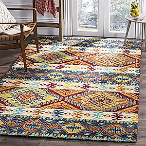 SAFAVIEH Aspen Collection 6' x 9' Navy/Ivory APN502A Handmade Boho Wool Area Rug