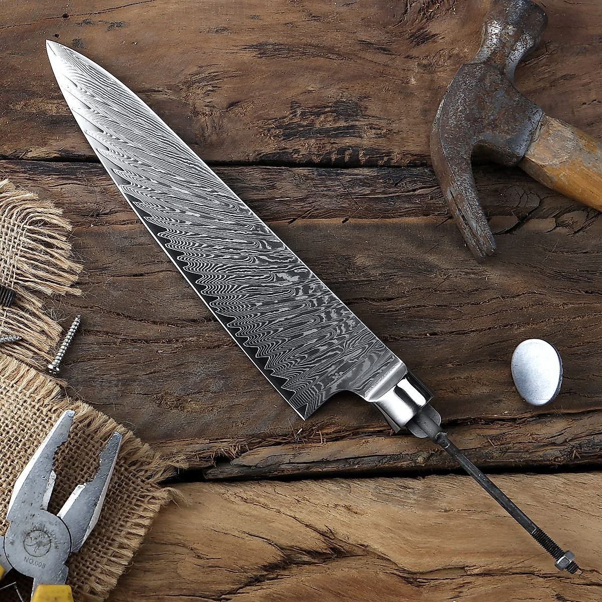 XITUO Chef Knife 8-Inch, 67 Layers Damascus Steel VG10 High Hardness Kitchen Knives Blank Blade Handmade DIY Blades Sharp Knife Billet 9pc Sets Utility (8'' Chef Knife)