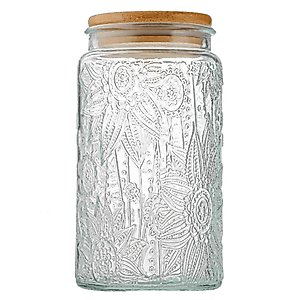 Aebor Glass Jar with Airtight Bamboo Lid, 35oz Vintage Glass Kitchen Storage Counter Sealed Jar, Decorative Glass Food Storage Containers for Candy, Flour, Oats, Coffee Bean, Pet Treats(Sunflower)