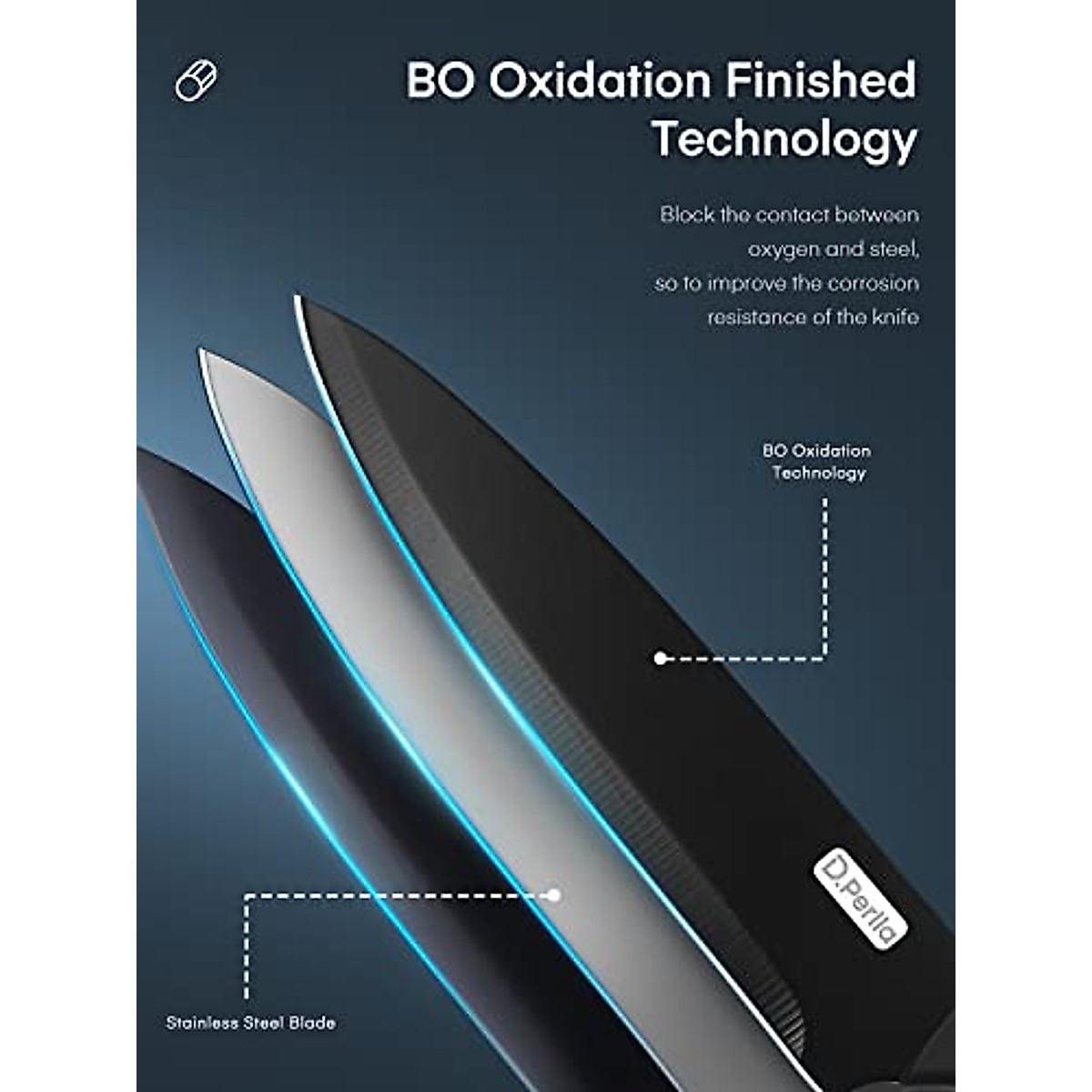 Knife Set, D.Perlla 16 Pieces Black Kitchen Knife Set with Acrylic Stand, High Carbon Stainless Steel, BO Oxidation Knife Block Set, No Rust, Non Slip Handle, Sharp Knife