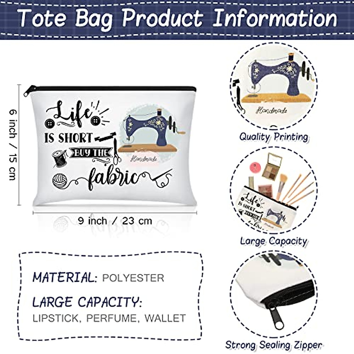 Sewing Tote Bag 2 Pieces Canvas Bag Sewing Gift Cosmetic Bag Quilting Gifts for Quilters Sewing Gifts for Sewing Lovers, Women, Mom