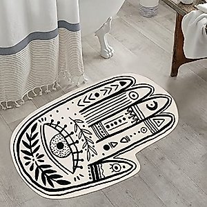 Boho Bathroom Rug 1.8'x3',Black and Cream Evil Eye Palmistry Hand Rug Small Aesthetic Door Mat,Washable Rug Teen Boy Girl Personalized Bath Mat for Kitchen Sink Dorm Tub