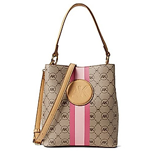 Anne Klein AK Logo Varsity Stripped Mini hobo, Cream-Brown/Warm Sand w/Petunia-Brite Petal Stripe