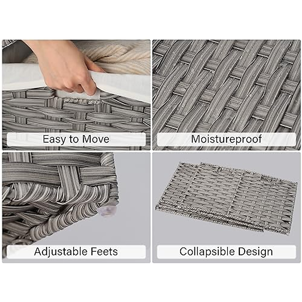 StorageWorks Wicker Storage Basket with Lid, 65L Square Wicker Baskets with lids and Removable Liner, Wicker Storage Trunk, Wicker Basket with Lid for Bedroom, Closet, Bathroom - Grey