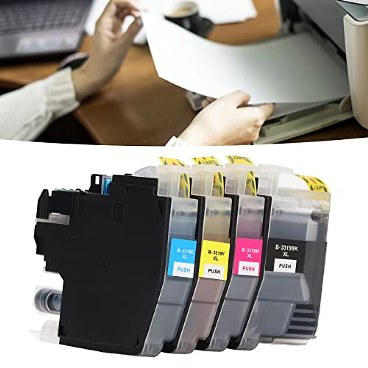 Hilitand 4Pcs Printing Ink Cartridge PP Material 4 Colors Printing Accessory with Ink Inkjet Cartridge for Office Photo Paper Document
