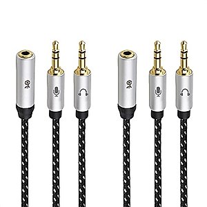Cable Matters 2-Pack 3.5mm Female to Dual Male Headphone Mic Splitter Cable (3.5mm Headset Splitter) - 0.2m / 10 Inches