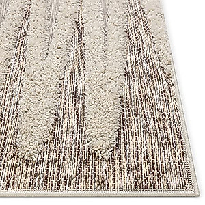 Well Woven Bergen Beige Flat-Weave Hi-Low Pile Geometric Stripes Moroccan Tribal Area Rug 8x10 (7'10" x 9'10")