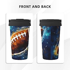 Insulated Coffee Mug Galaxy Space Football 17oz Double Wall Vacuum Stainless Steel Tumbler With Leak-Proof Lid And Handle, Cute Travel Thermos Mug For Cold Hot Drinks
