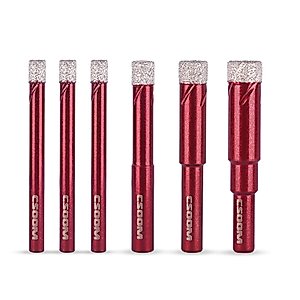 CSOOM Professional Grade Dry Diamond Drill Bit Set - 5 Pieces Shank Sizes of 1/4"*3, 5/16", 3/8", and 1/2" for Granite, Ceramic, Marble, Tile, Glass, and Hard Materials (Not for Wood)