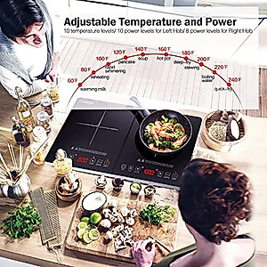 Double Induction Cooktop AMZCHEF Induction Cooker 2 Burners, Low Noise Electric Cooktops With 1800W Sensor Touch, 10 Temperature & Power Levels,Independent Control,3-hour Timer, Safety Lock