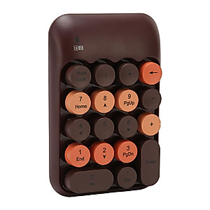 Retro Color 2.4GHz Numeric Keypad with USB Receiver for Laptop, Portable 18 Keys Wireless Number Pads Round Keycaps Auto Sleep Accounting Numpad Compatible with OS X (Coffee Color)